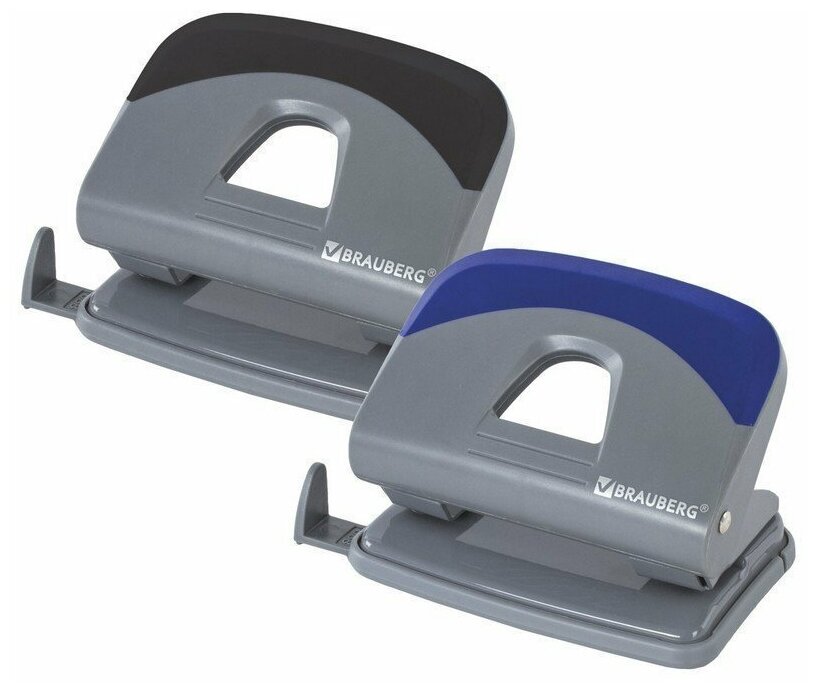 Дырокол средний, на 20 листов, темно-серый, вставка ассорти (синий, черный)