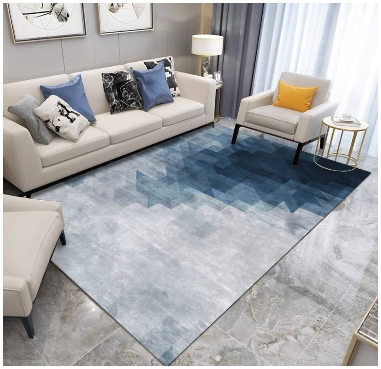 Коврик HOME INTERIOR 1.4м x 2м, ворсовый, серо-синий, противоскользящий, войлок