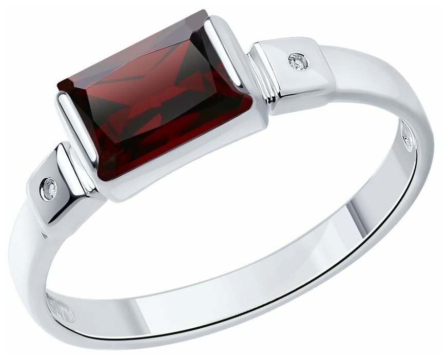 Кольцо, серебро, 925 проба, родирование, гранат, бриллиант