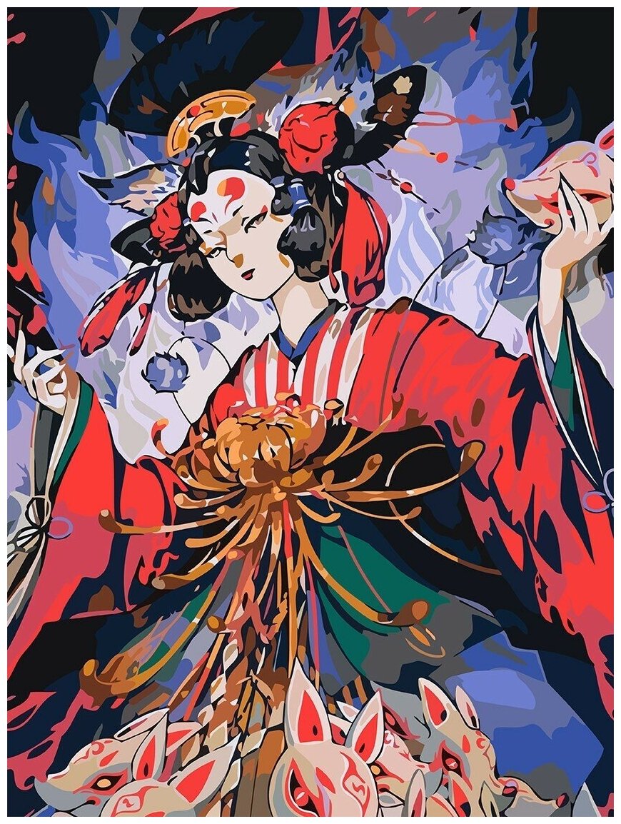 Картина по номерам на холсте Гейша Япония Красочная девушка - 6609 В 30x40