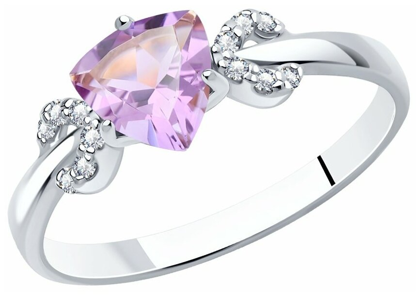 Кольцо, серебро, 925 проба, родирование, фианит, аметист