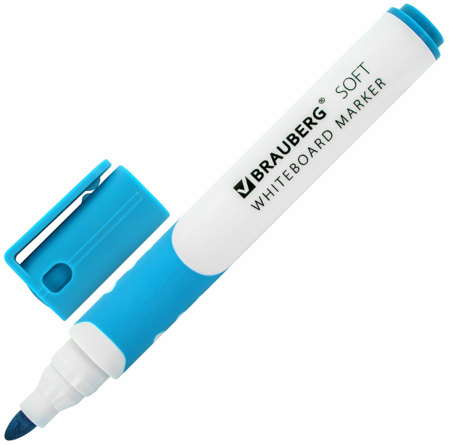 Маркер стираемый для белой доски светло-голубой, BRAUBERG "SOFT", 5 мм, резиновая вставка, 152111