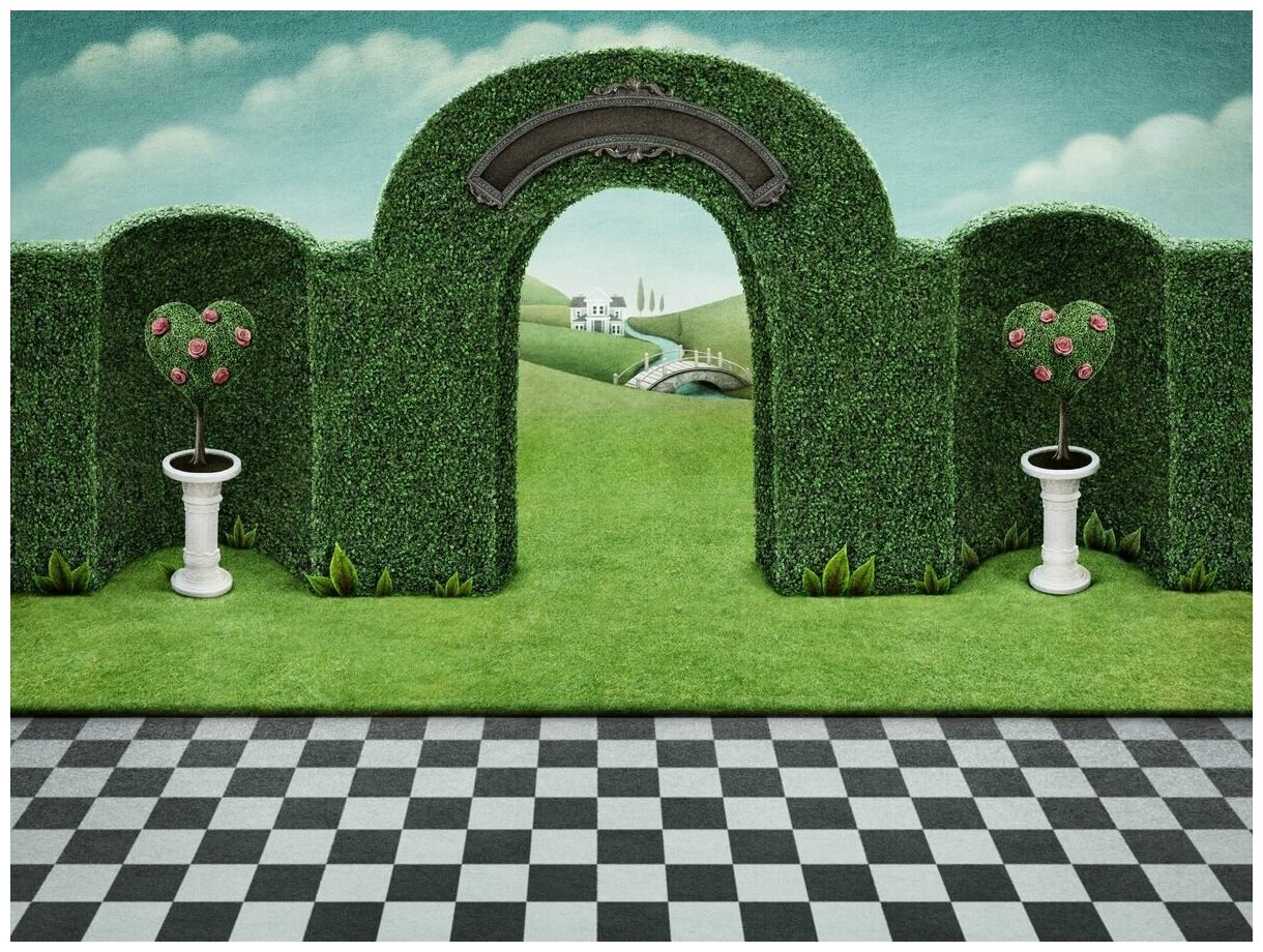 Фотообои Уютная стена "Арка в сад королевы - Алиса в Стране чудес" 360х270 см Бесшовные Премиум (единым полотном)