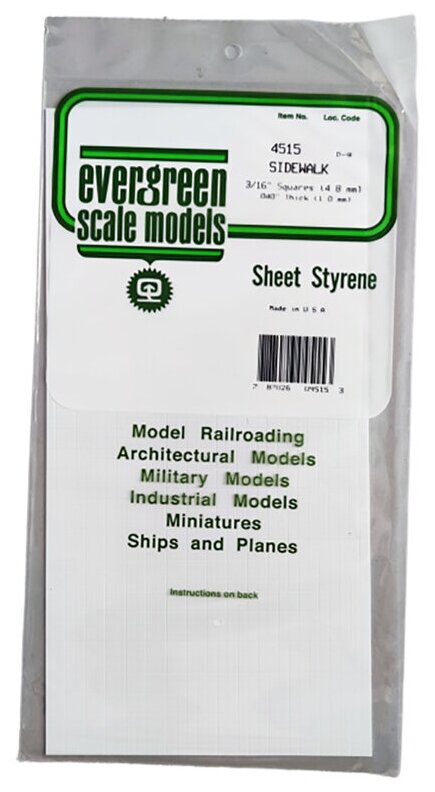 Мостовая, пластиковые квадраты 4.8х4.8 мм, лист 15х30 см, для моделирования, Evergreen