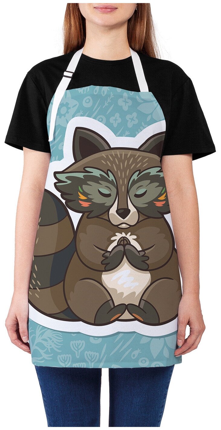 Фартук для кухни тканевый "Милый енот" / водоотталкивающий, универсальный размер , JoyArty