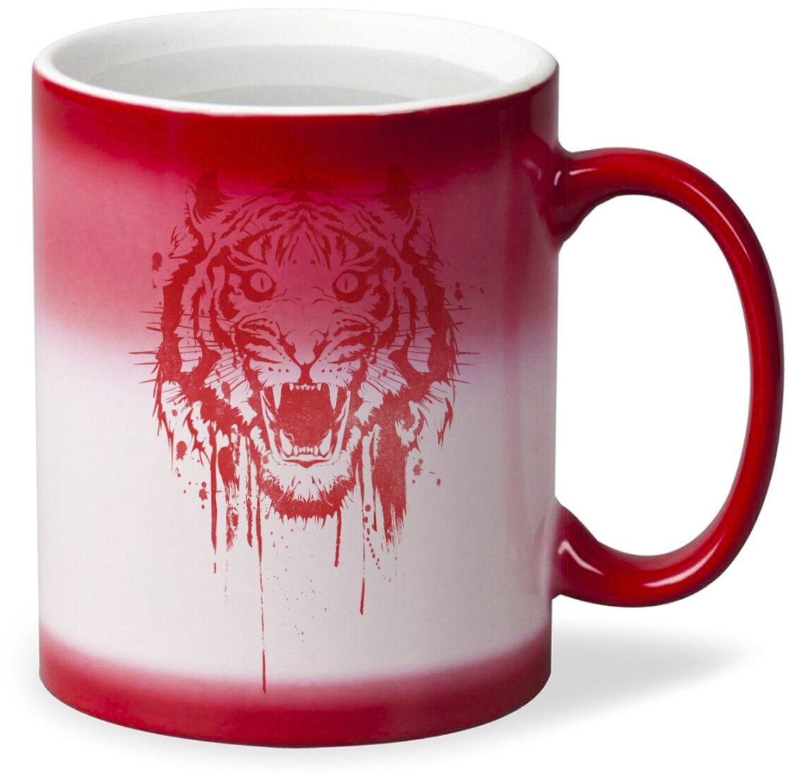 Кружка хамелеон красный CoolPodarok Красный тигр оскал