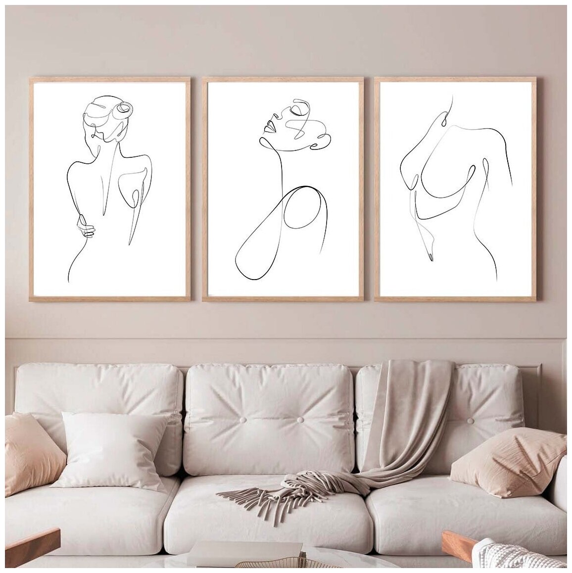 Постер 3 шт 50x70 без рамки "Женские Силуэты Девушки" набор картин для интерьера