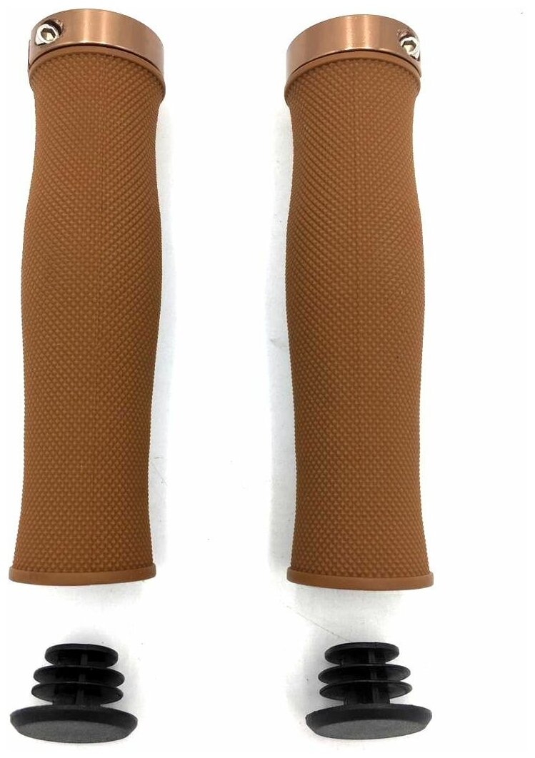 Ручки на руль для велосипеда грипсы H217 OneSideLock 130мм резина эргономичные, фиксатор, коричневые