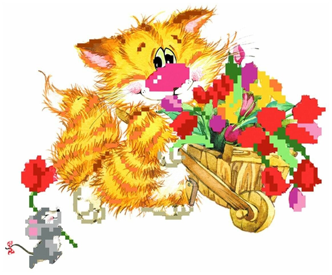 Набор для частичного вышивания бисером "Рисунок на шелке. Без кота - жизнь не та! Цветы для друзей"