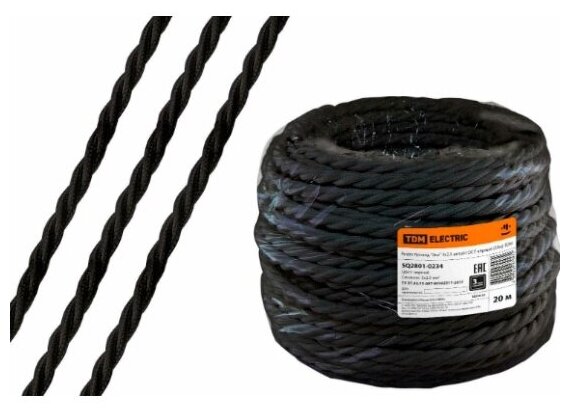 Провод ретро Tdm Electric "Эко" 3х2,5 витой ГОСТ черный (20м), SQ2801-0234