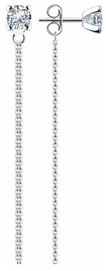 Серьги с подвесками, серебро, 925 проба, родирование, фианит