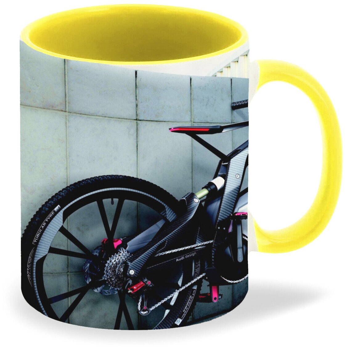 Кружка желтая CoolPodarok Велосипед Ауди