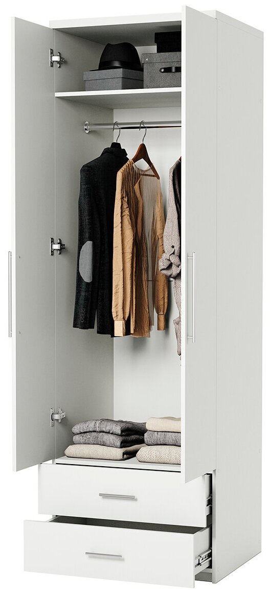 Шкаф для одежды Соло распашной с ящиками 80х60х220 см. Белый