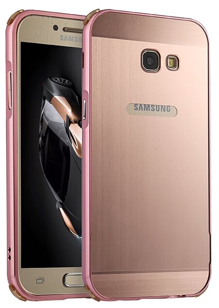 Чехол-бампер Чехол. ру для Samsung Galaxy A7 (2017) c алюминиевым металлическим бампером и поликарбонатной накладкой розовый