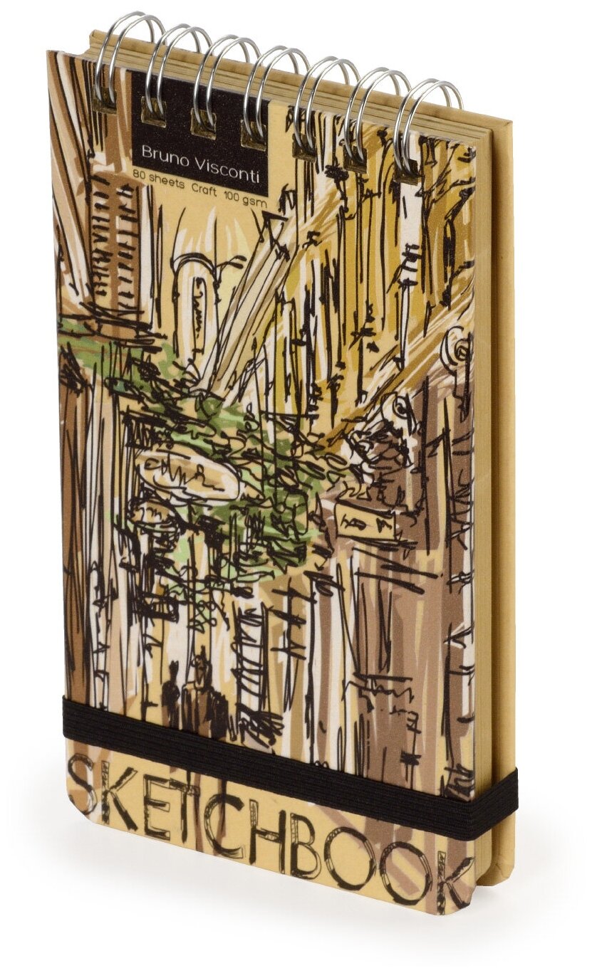 SKETCHBOOK BrunoVisconti, 105х185 мм, 80 л, Крафт 100 г, на гребне, Арт. 1-502/01, обложка в ассортименте