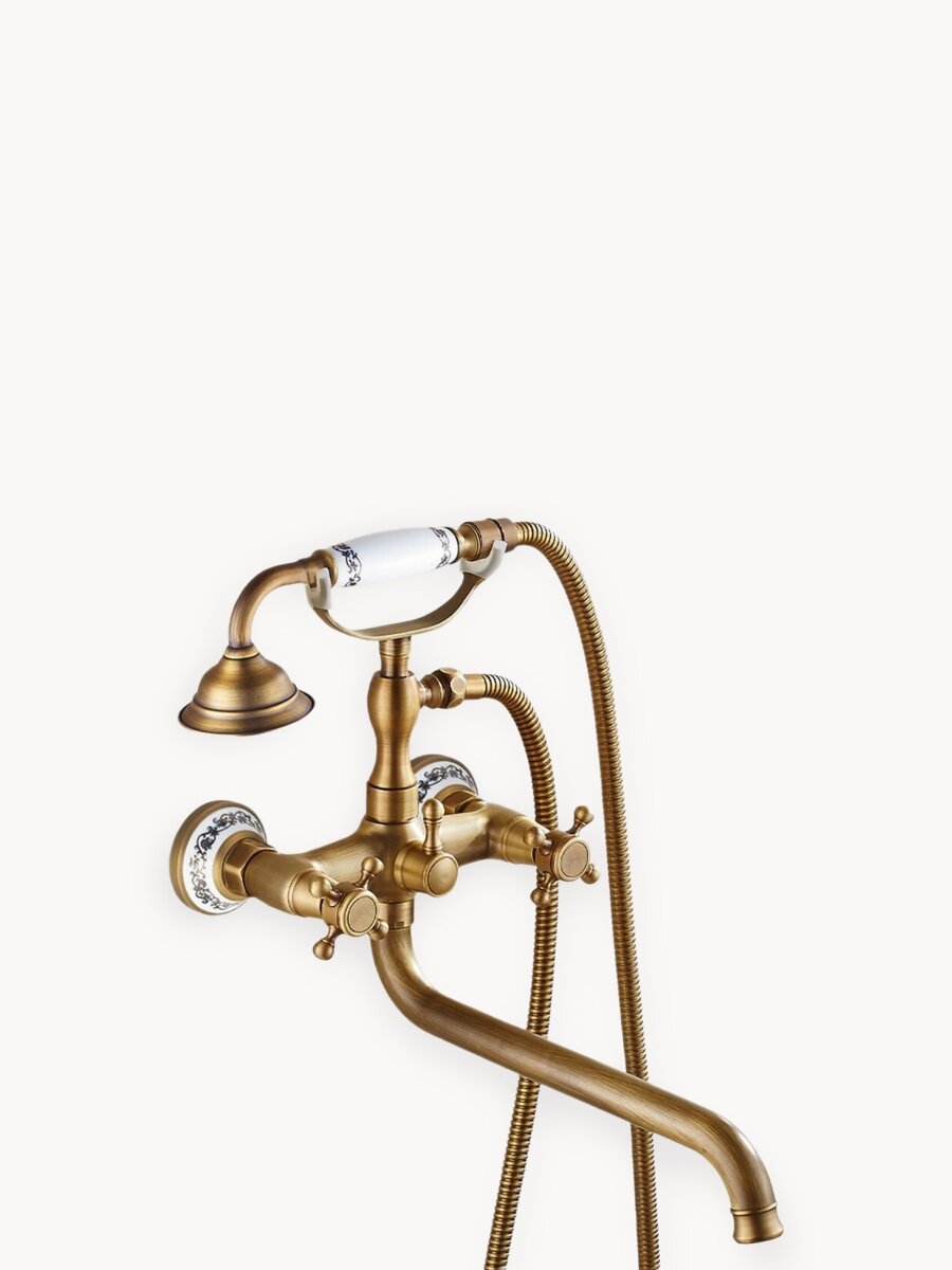 Смеситель для ванны с душем, латунь, стиль Ретро, античная бронза, длинный излив