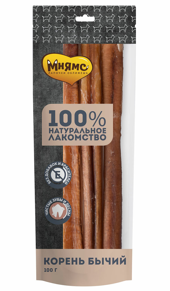 Лакомство мнямс для собак корень бычий сушеный 100 гр (1 шт)