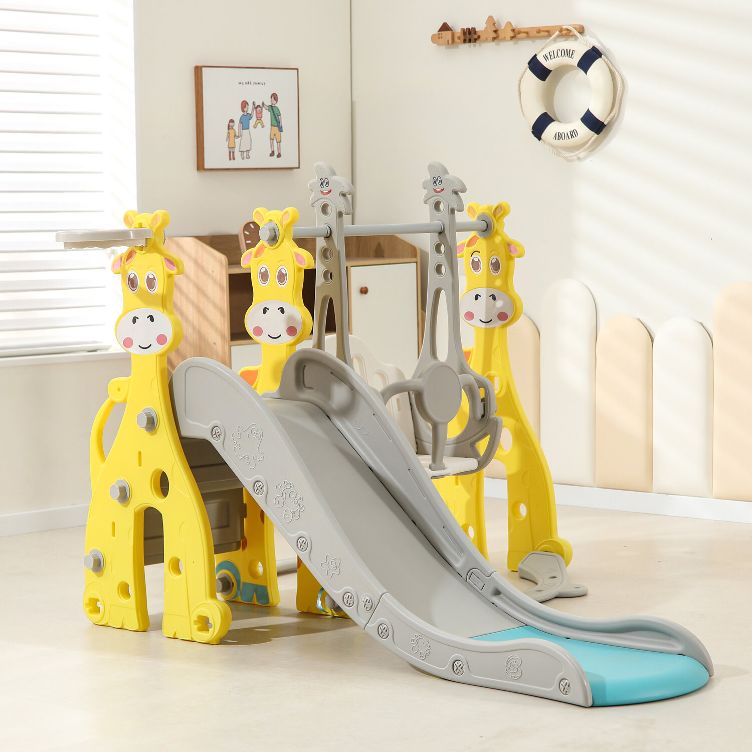 Горка с качелями детская "Жирафик" Для дома и дачи, горка, качели, баскетбольное кольцо.
