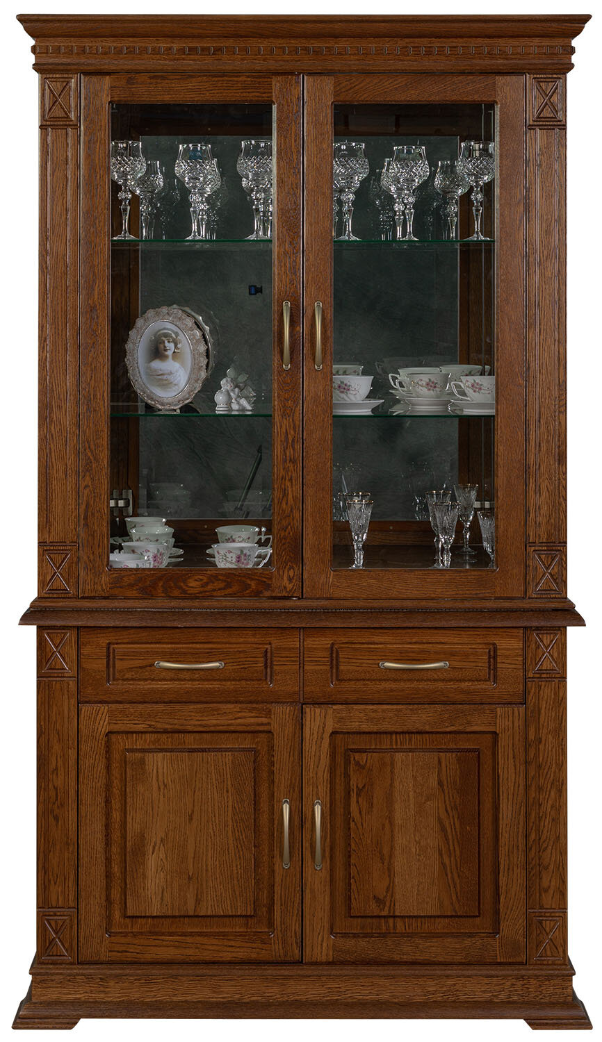 Шкаф-витрина ммк-древ, Верди 073 каштан 3, 115*50*200, массив дерева.