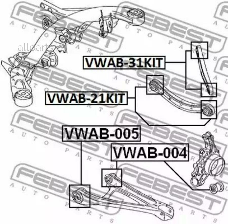 FEBEST VWAB-21KIT Сайлентблок рычага AUDI Q7 06-/VW TOUAREG 03-10 зад. подв.(компл.2шт.)