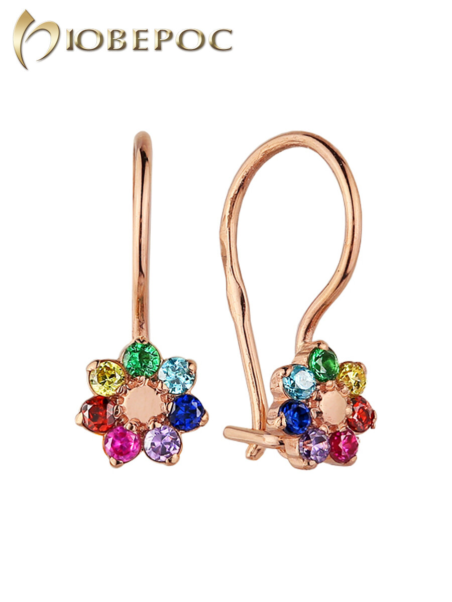 Серьги, красное золото, 585 проба, фианит