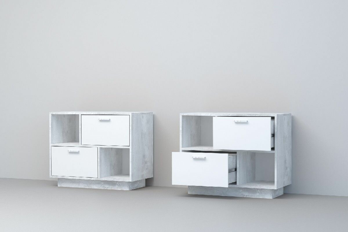 Тумба "ЭГО" Т-1 (ПД) Бетон Светлый/Белый Глянец