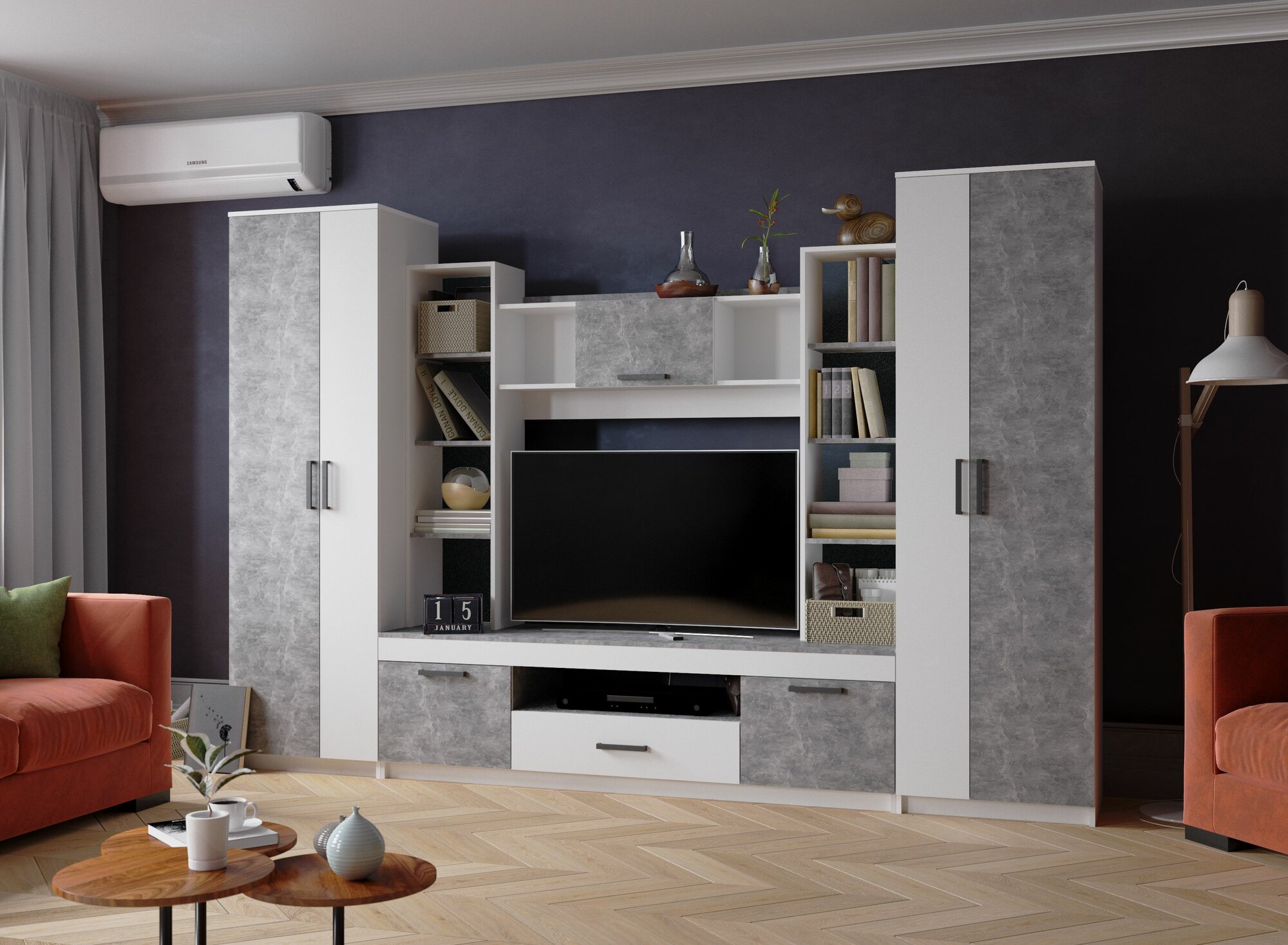 Гостиная Сидней-2 белый/ателье светлое (Микон)