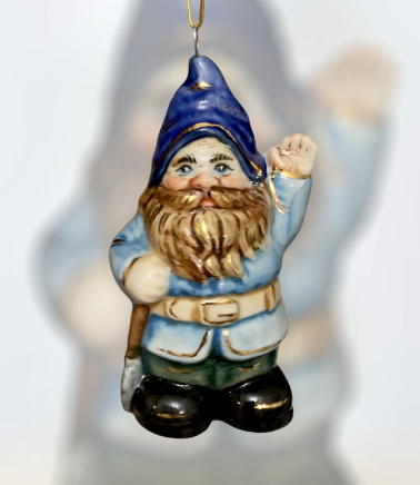 Игрушка на елку Гном синий, фарфор