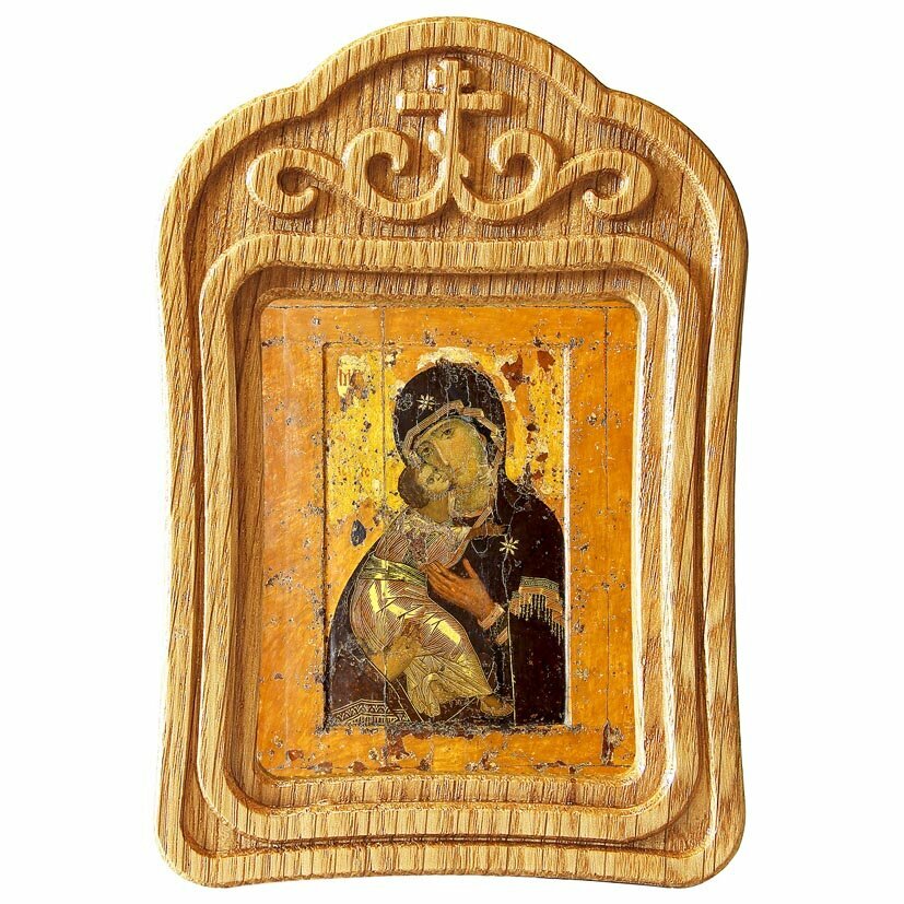 Владимирская икона Божией Матери, XII в, в резной деревянной рамке