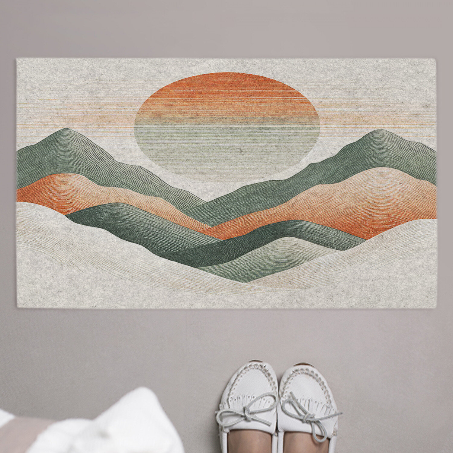 Коврик придверный в прихожую с принтом "Солнце за горами" 45 на 75 см , JoyArty