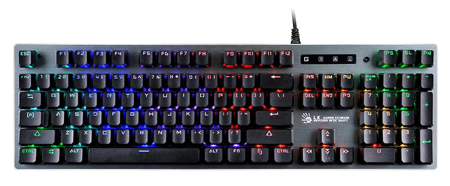 Клавиатура A4Tech B765 механическая серый USB for gamer LED (B765 GREY/NEON (GREEN SWITCH)) каб.:1.8