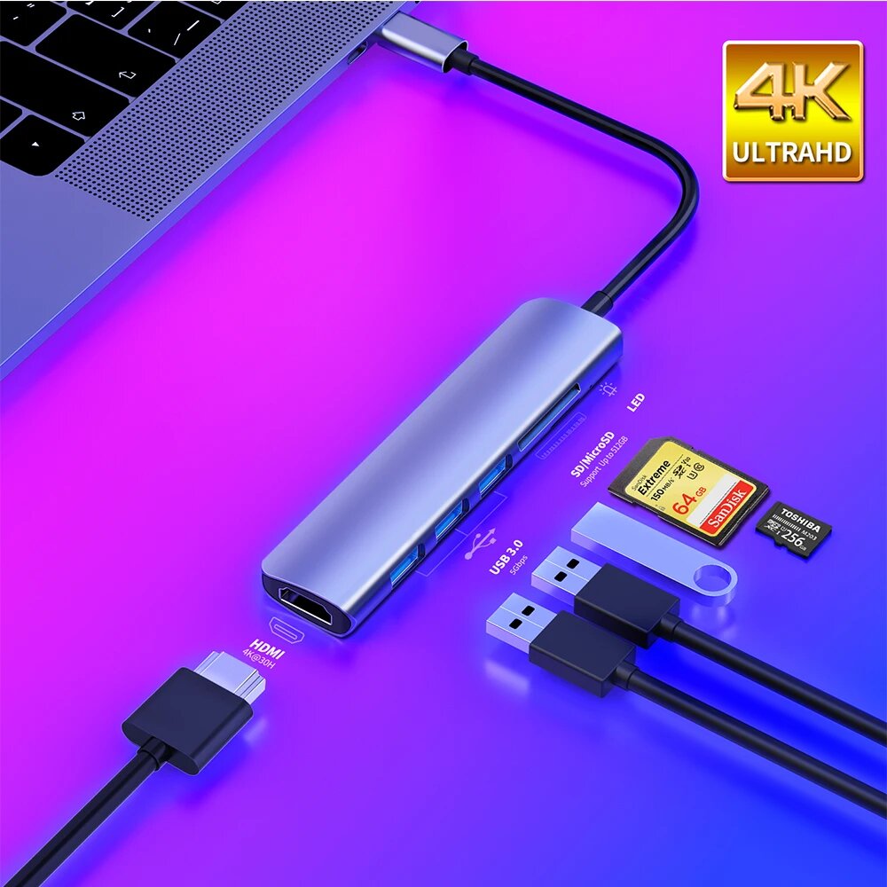 TRANSPOW USB-хаб HDMI 6-в-1 / 7-в-1