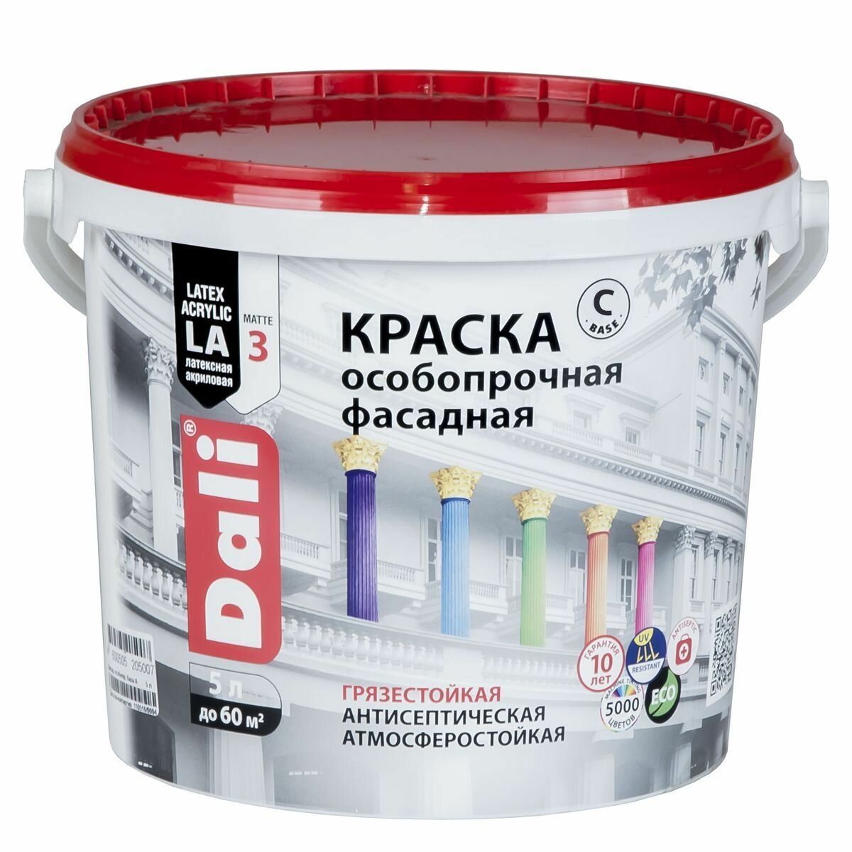 Краска фасадная особопрочная Dali белая, матовая (5л), C (только под колеровку)