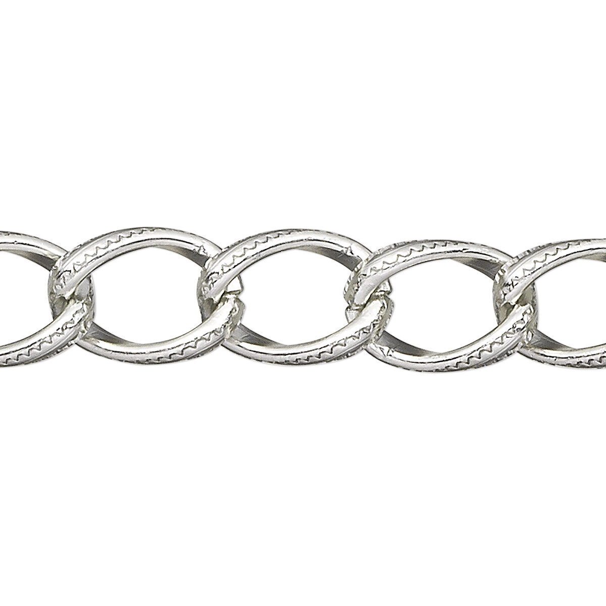 Цепочка отрезная (без замка), 12.5х8мм, витая, с узорными звеньями, базовый материал - анодированный алюминий, серебристого цвета, 1 метр