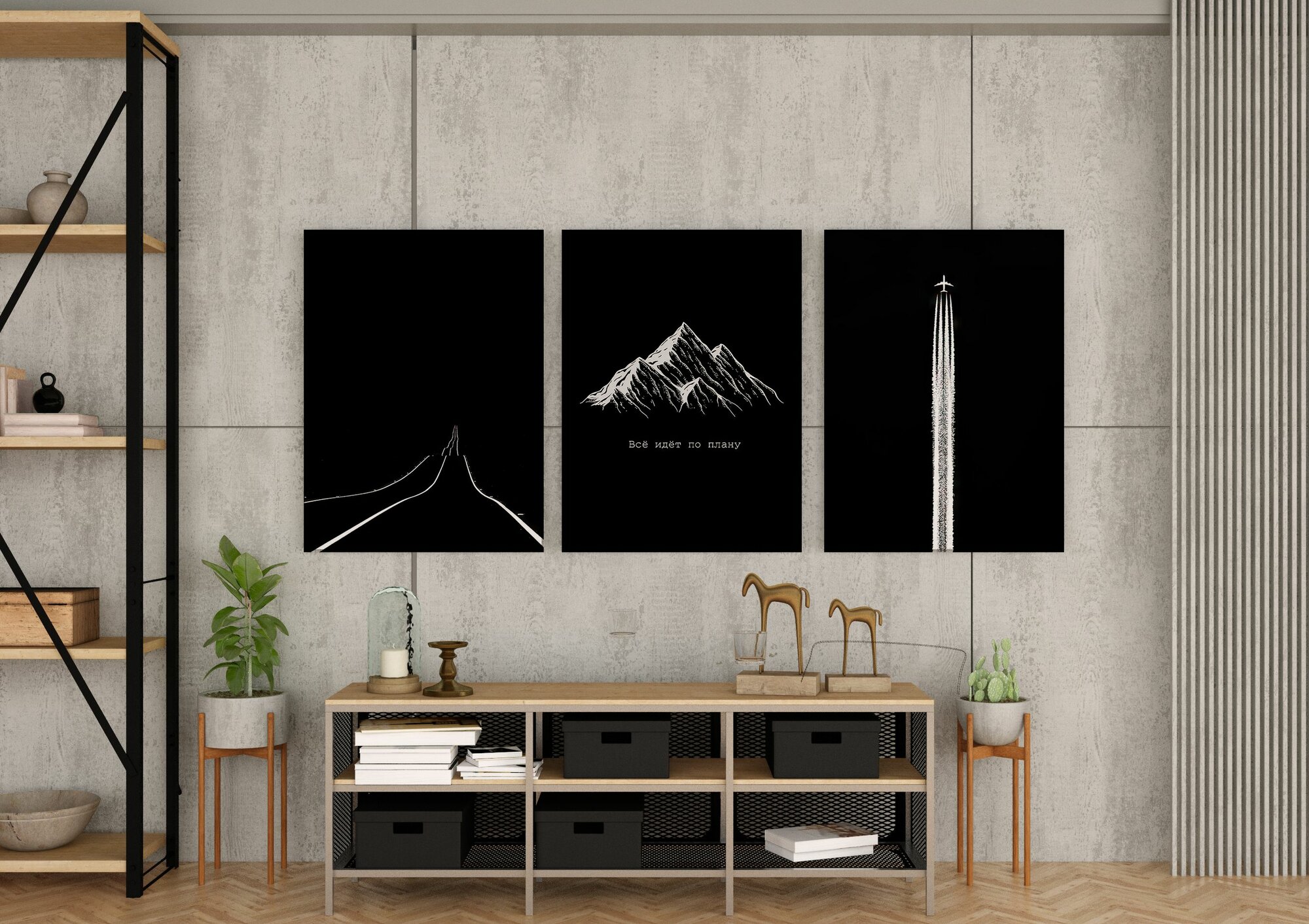 Картина интерьерная модульная на стену на натуральном хлопковом холсте большая в комнату, 3 модуля 30х40 см