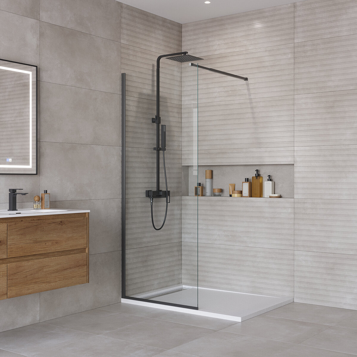 Душевая перегородка BelBagno KRAFT KRAFT-L-1-70-C-NERO