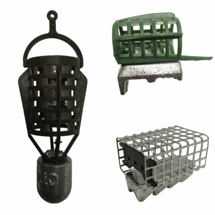 3 шт. Набор кормушек фидерных Пуля / Вампир и Крокодил Грунтозацепом по 110 гр. для реки / озера с умеренным или сильным течением