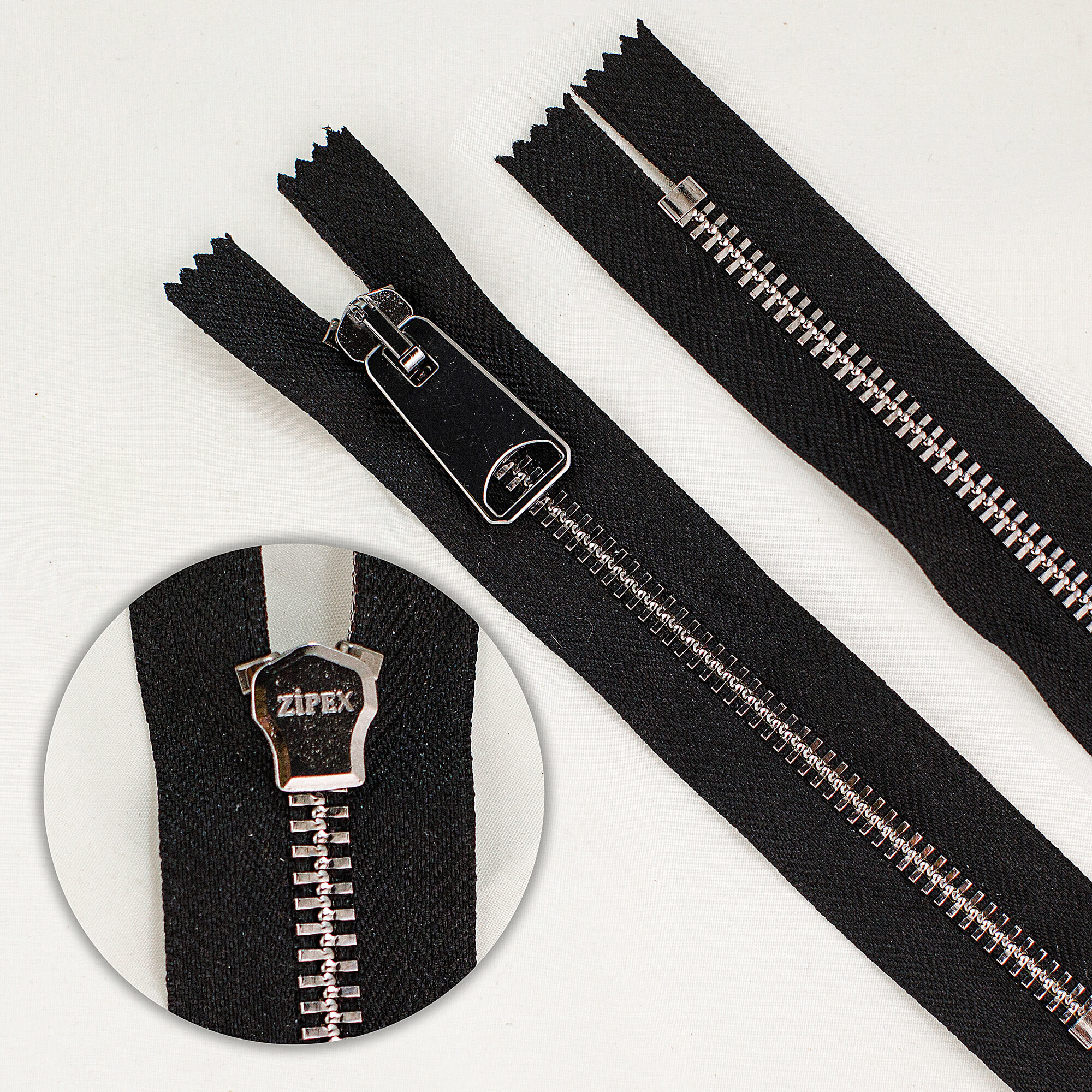 Молния Zipex металлическая Т8 неразъёмная, серебро, 18 см, 1шт/упак, черный