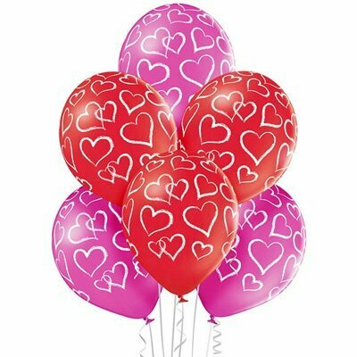 Шар латексный ненадутый Шелкография пастель 14" Сердца мелом 36 см (25 в уп)