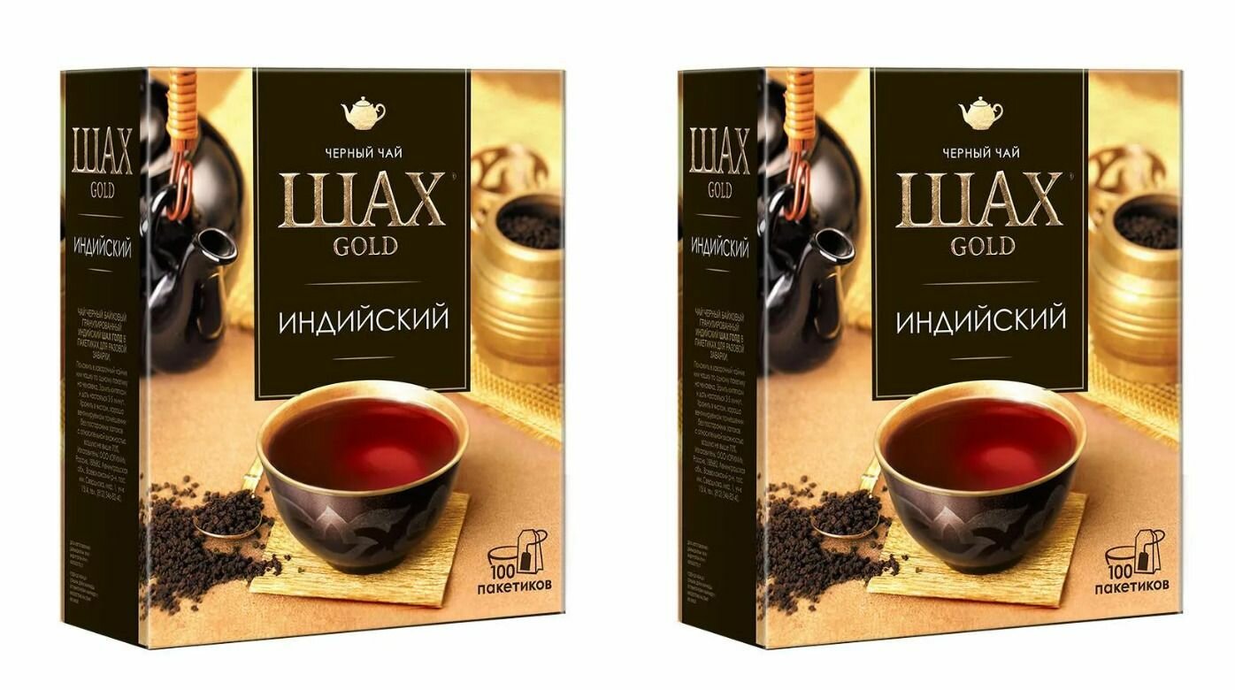 Шах Чай в пакетиках Голд, черный, 100 шт по 2 г, 2 уп