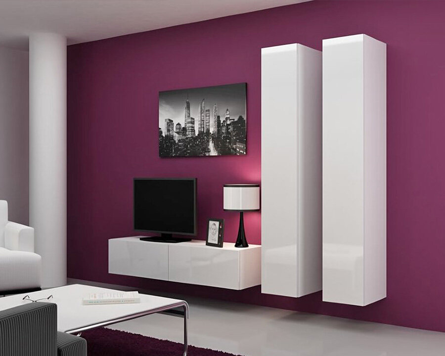 Гостиная Виго 9 МДФ Белый DM635-6 / Белый Фасадный 0101 NEW 220x42x180 см, белый, белый фасадный Фиеста