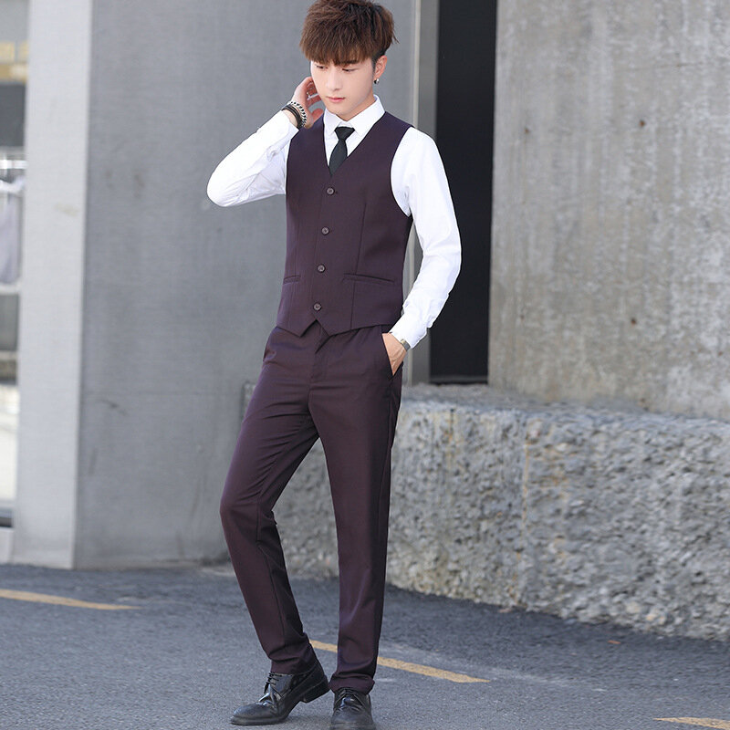 Костюм мужской, деловой, повседневный, жилет XXL, брюки 32, винно-красный