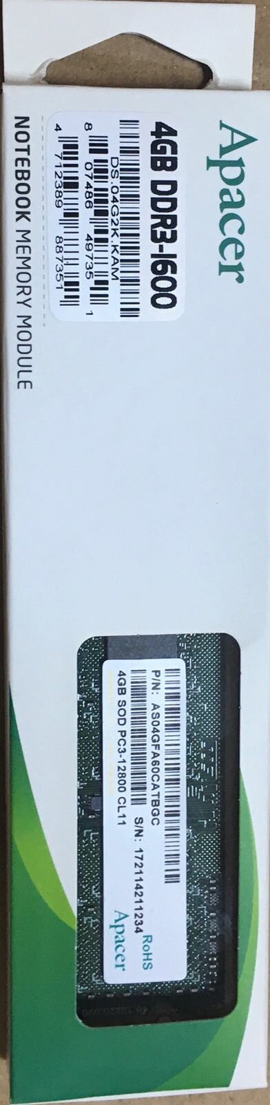 Память Apacer DDR3 4GB 1600MHz SO-DIMM (PC3-12800) CL11 1.5V (Retail) 512*8 (AS04GFA60CATBGC/DS.04G2K. KAM)