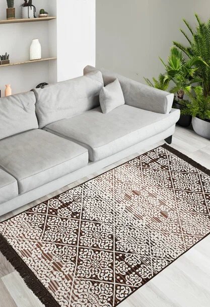 Ковер на пол на кухню в гостиную 120х180 см бежевый бохо безворсовой с бахромой 338125 KoverVDom