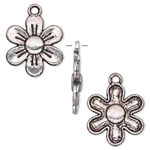 Подвеска, 22х18мм, цветок, базовый материал - цинковый сплав, античный, посеребренный, 5 шт.