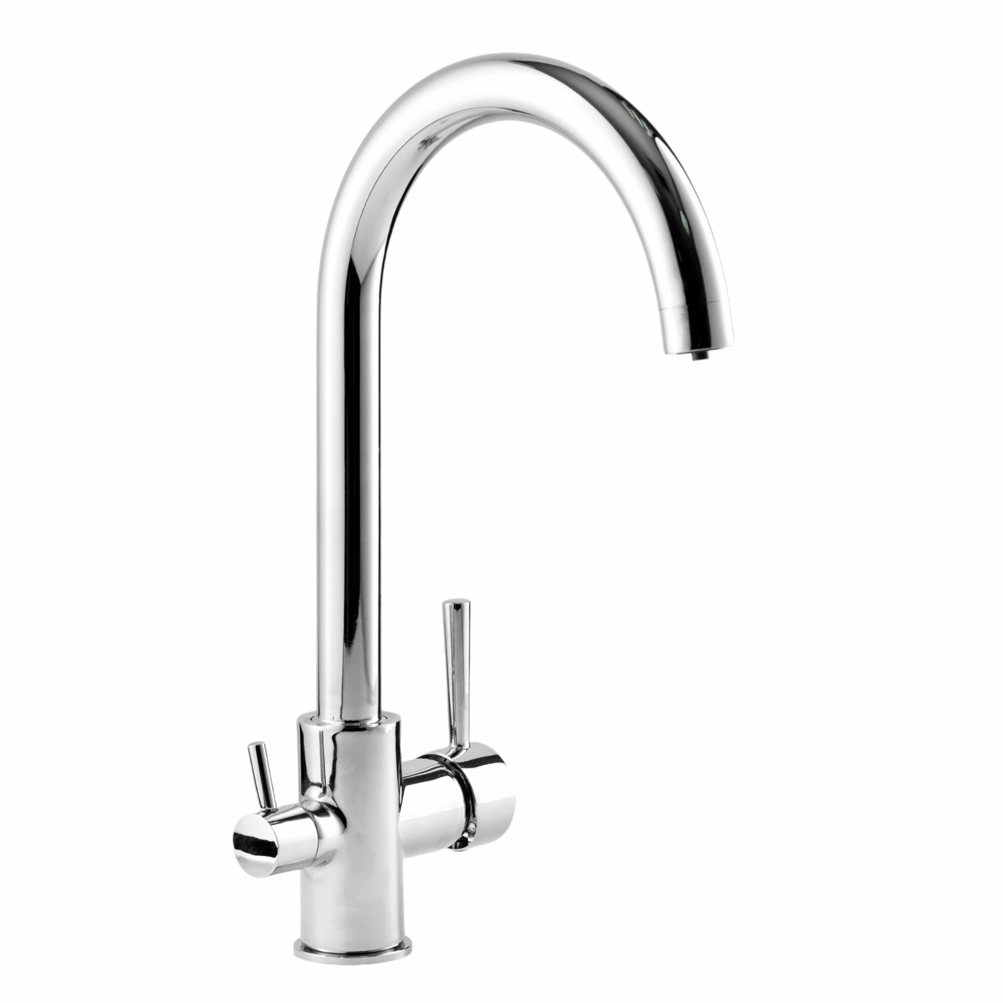 Смеситель для кухонной мойки с выходом для питьевой воды C-образный длинный гусак, хромированный