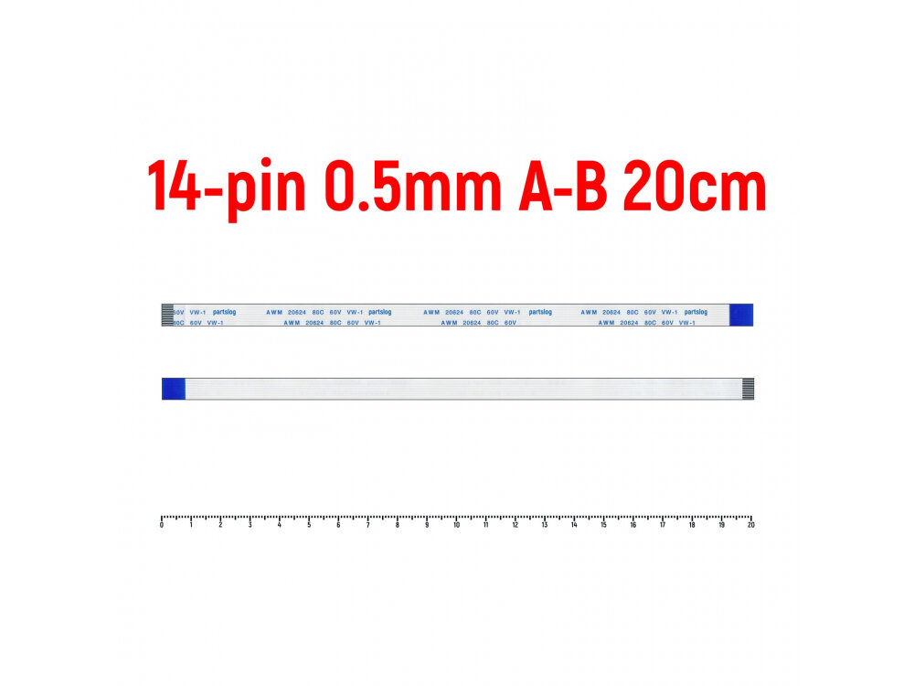 Шлейф FFC 14-pin Шаг 0.5mm Длина 20cm Обратный A-B AWM 20624 80C 60V VW-1