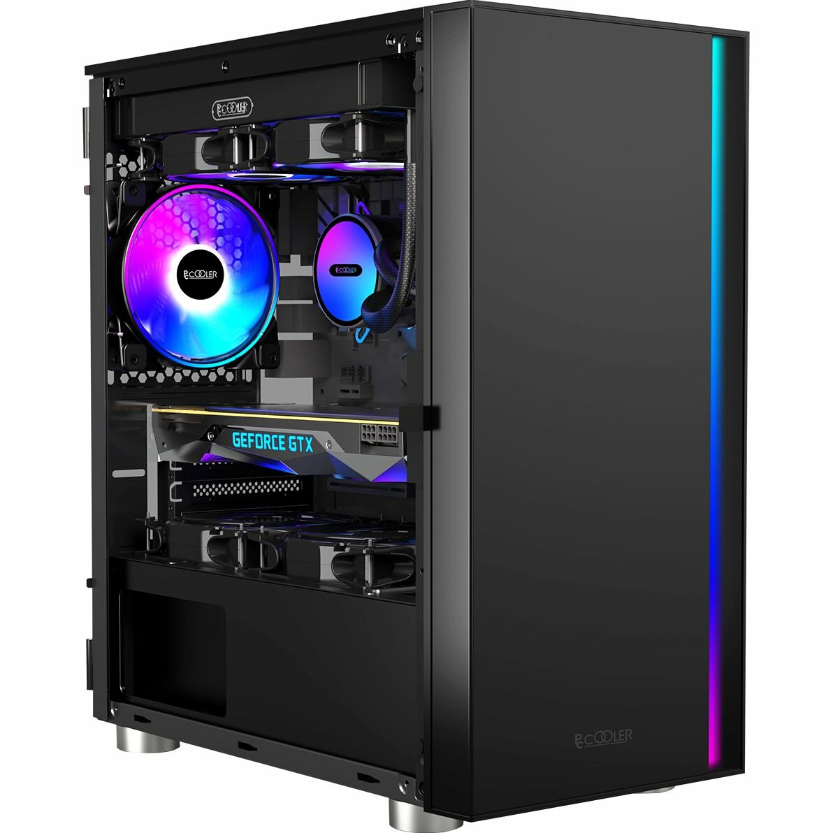 Корпус компьютерный PcCooler LM300 ARGB BK (C3-A300BKN1-GL), Micro-ATX, без блока питания, черный