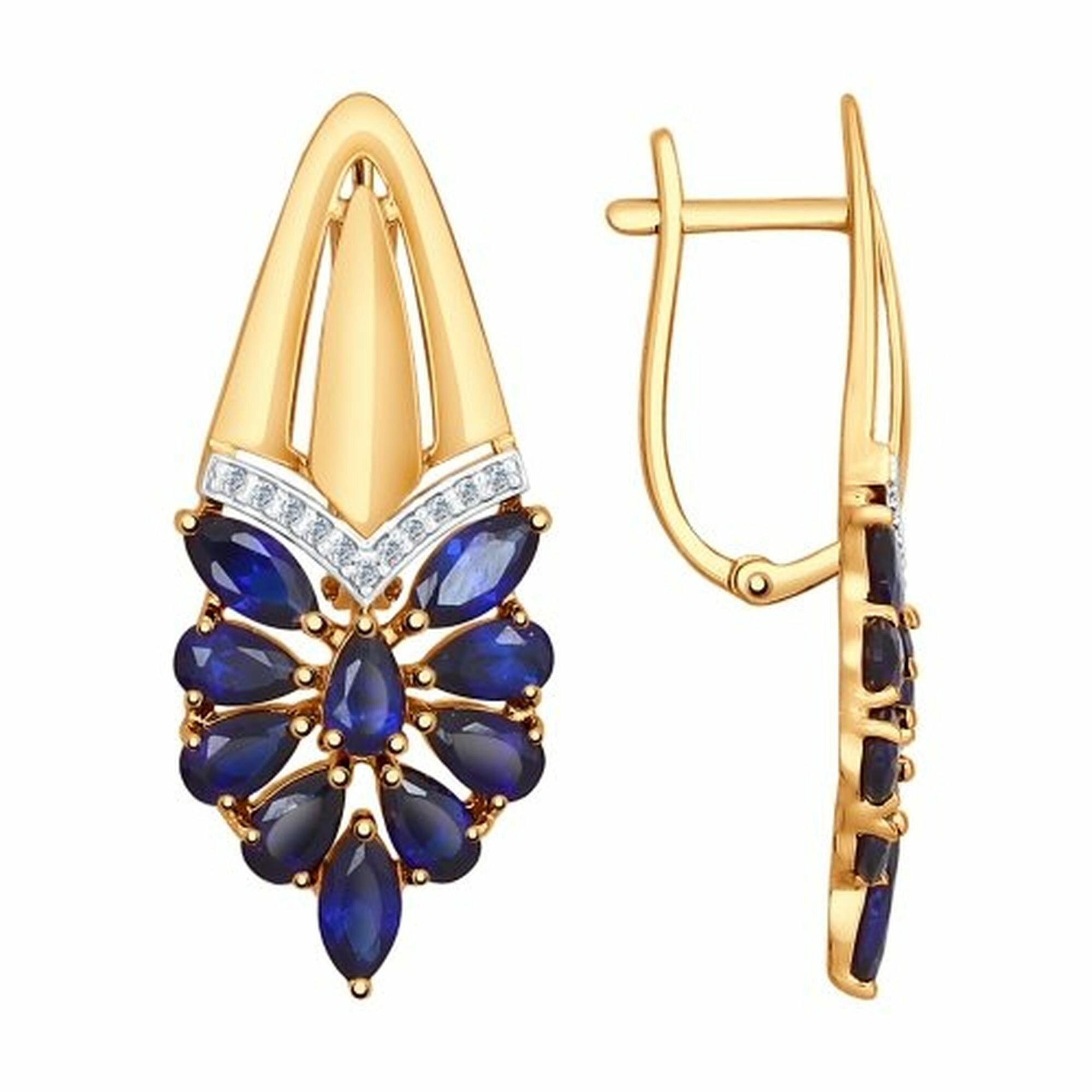 Серьги Diamant online, красное золото, 585 проба, корунд, фианит