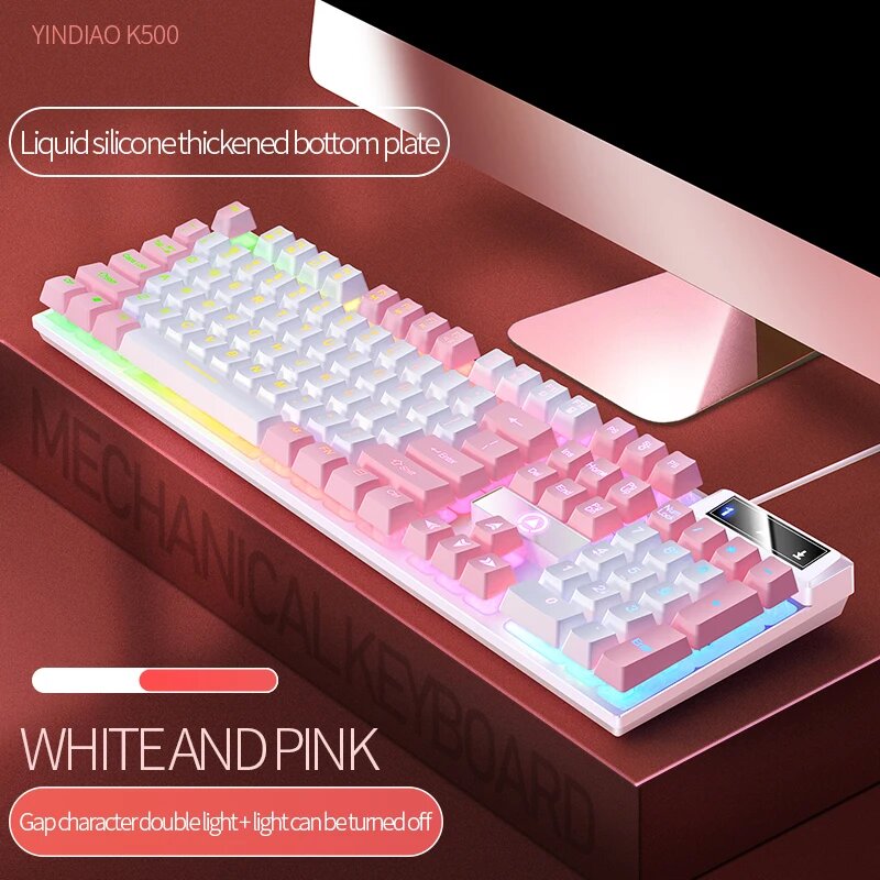 Розовая игровая механическая клавиатура YINDIAO K500
